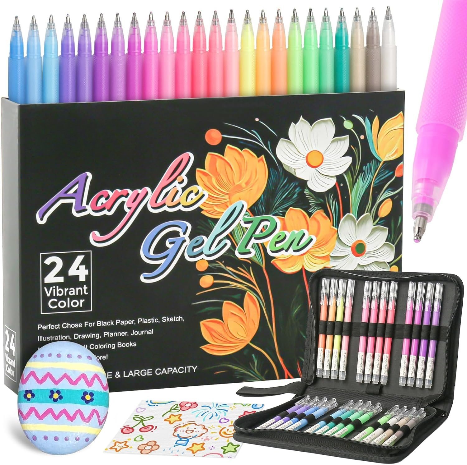 LIUILUCAI 24 Colors Gel Pens for Coloring, Large Capacity Fine Tip Pen ...