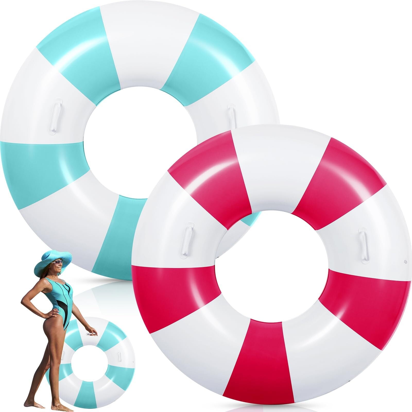 LIUJUAN 2 Pcs Large Pool Floats Swim Ring with Handles 47.24 Inch ...