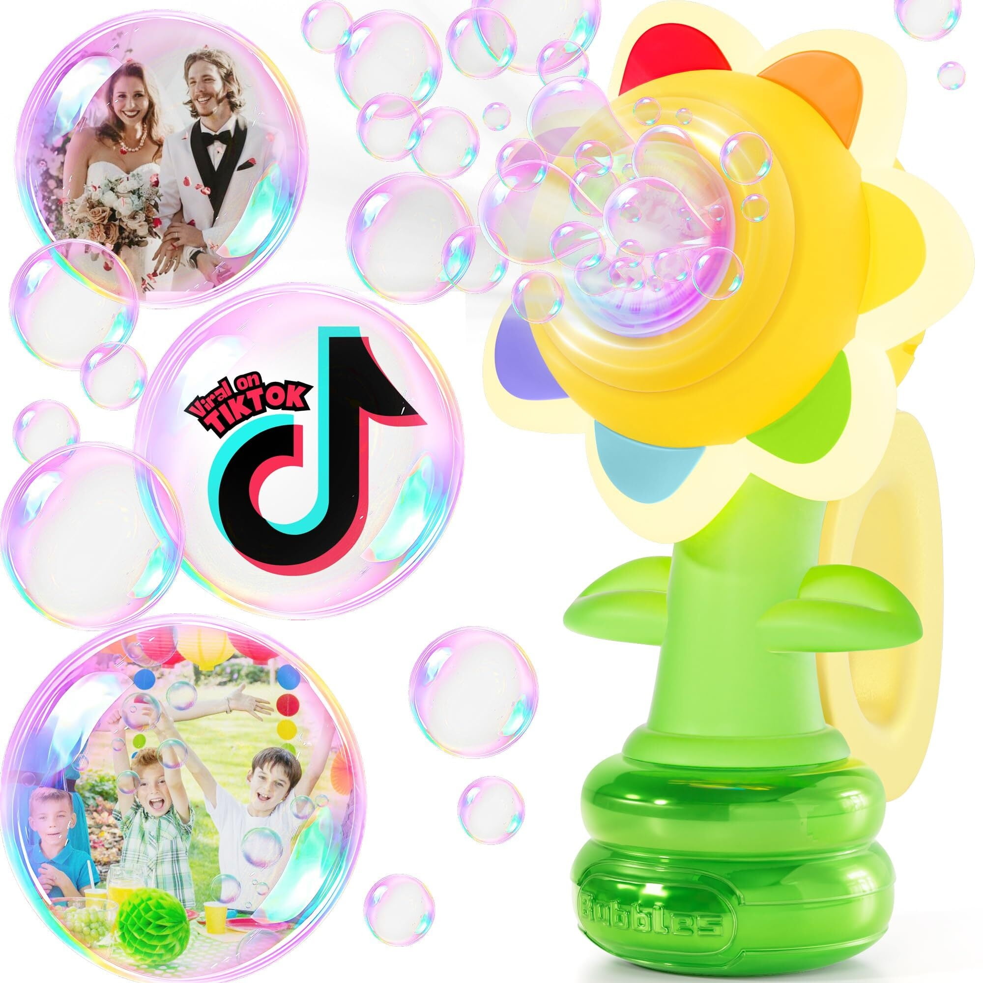 LIUJUAN Sunflower Bubble Machine for Kids, Bubble Gun w/Dance, Lights & Rechargeable, Bubble ...