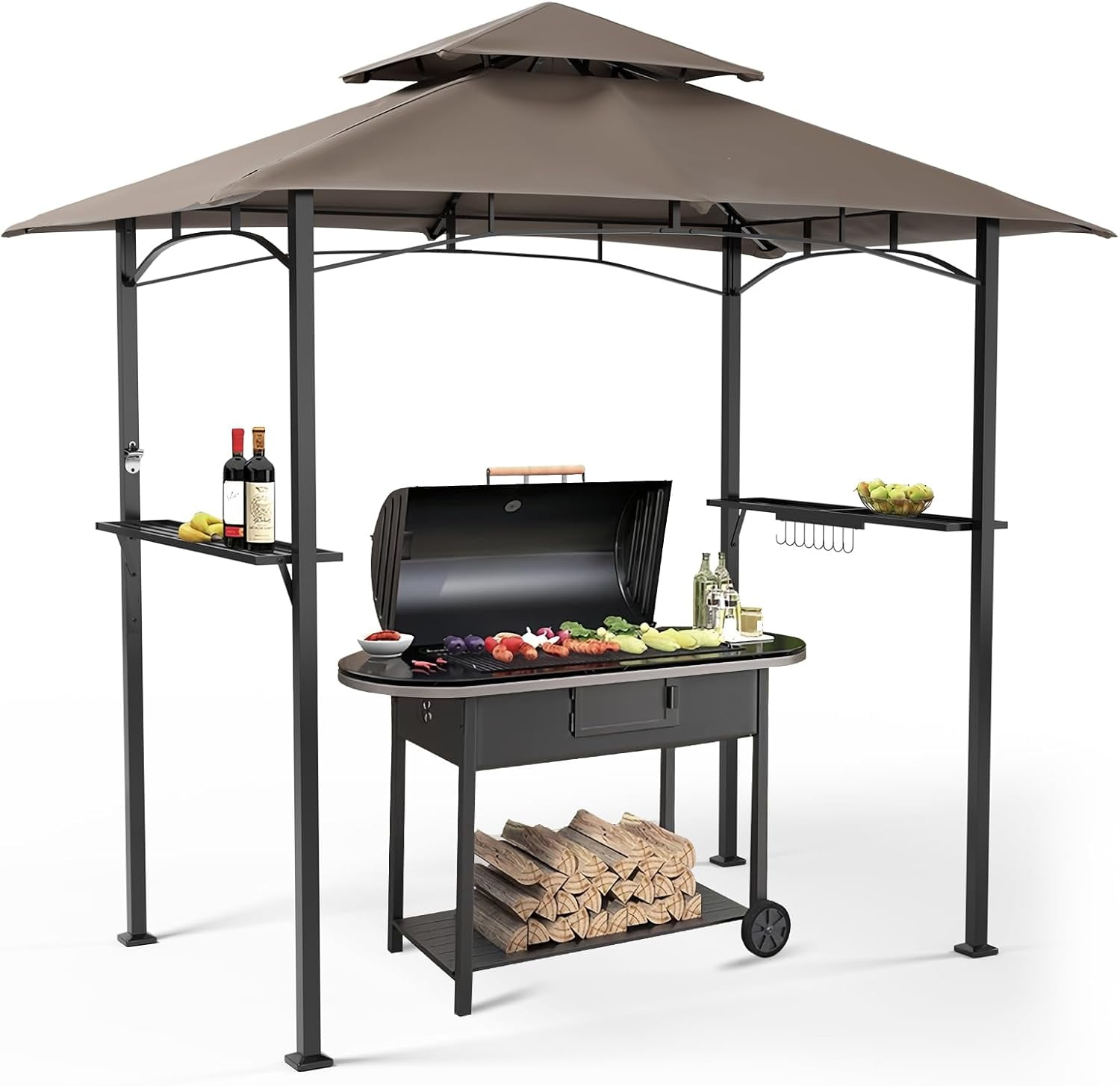 LIUJUN Outdoor Grill Gazebo 8 x 5, Patio Double Tiered BBQ Canopy w/Air ...