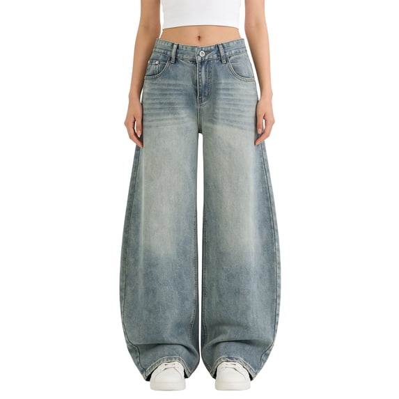 LIUJUNSHOP Barrel Jeans for Women Trendy High Waisted Cropped Wide Leg ...