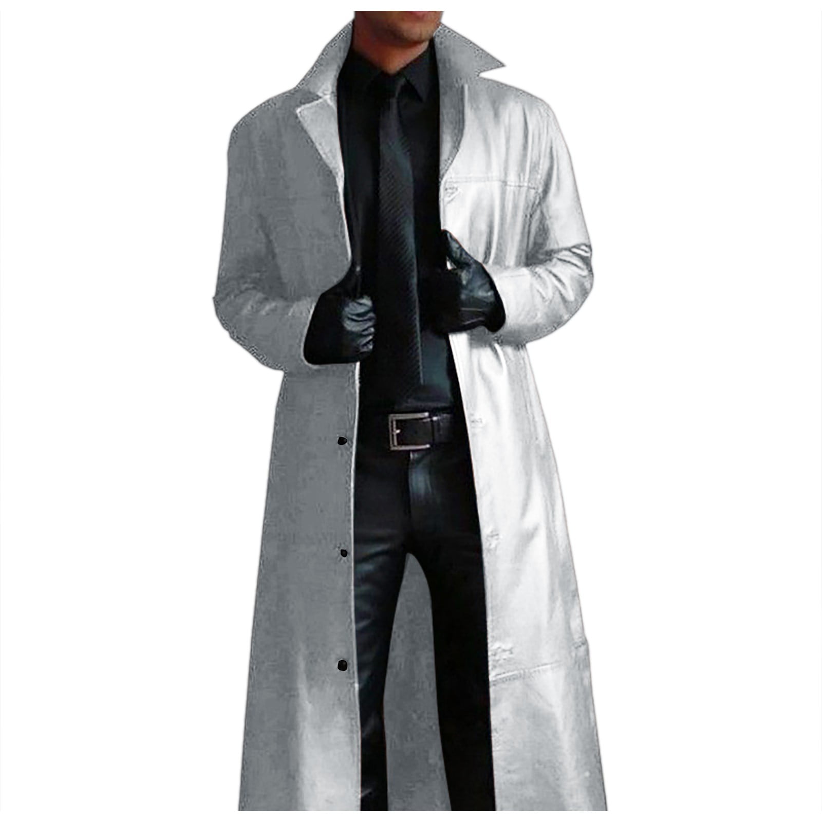 LIUJUNSHOP Men's Office Trench Coat Men Gothic War Robe Leather Long ...
