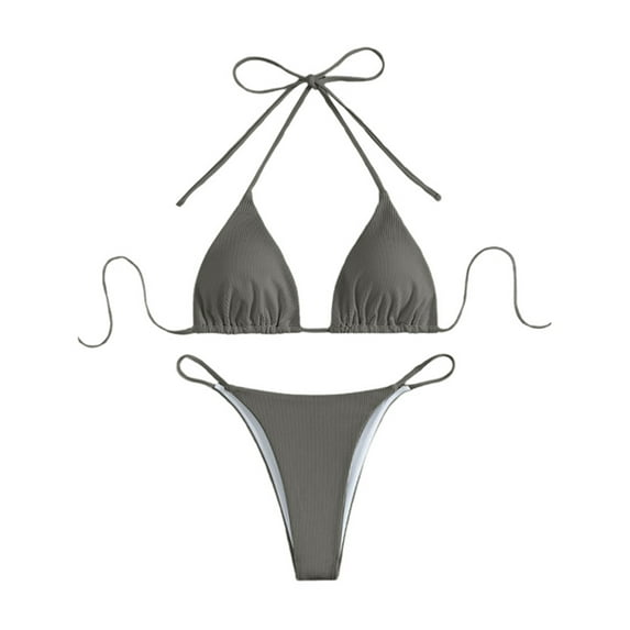 LIUJUNSHOP Women's Two Piece Bikini Swimsuit Ribbed Triangle Top ...
