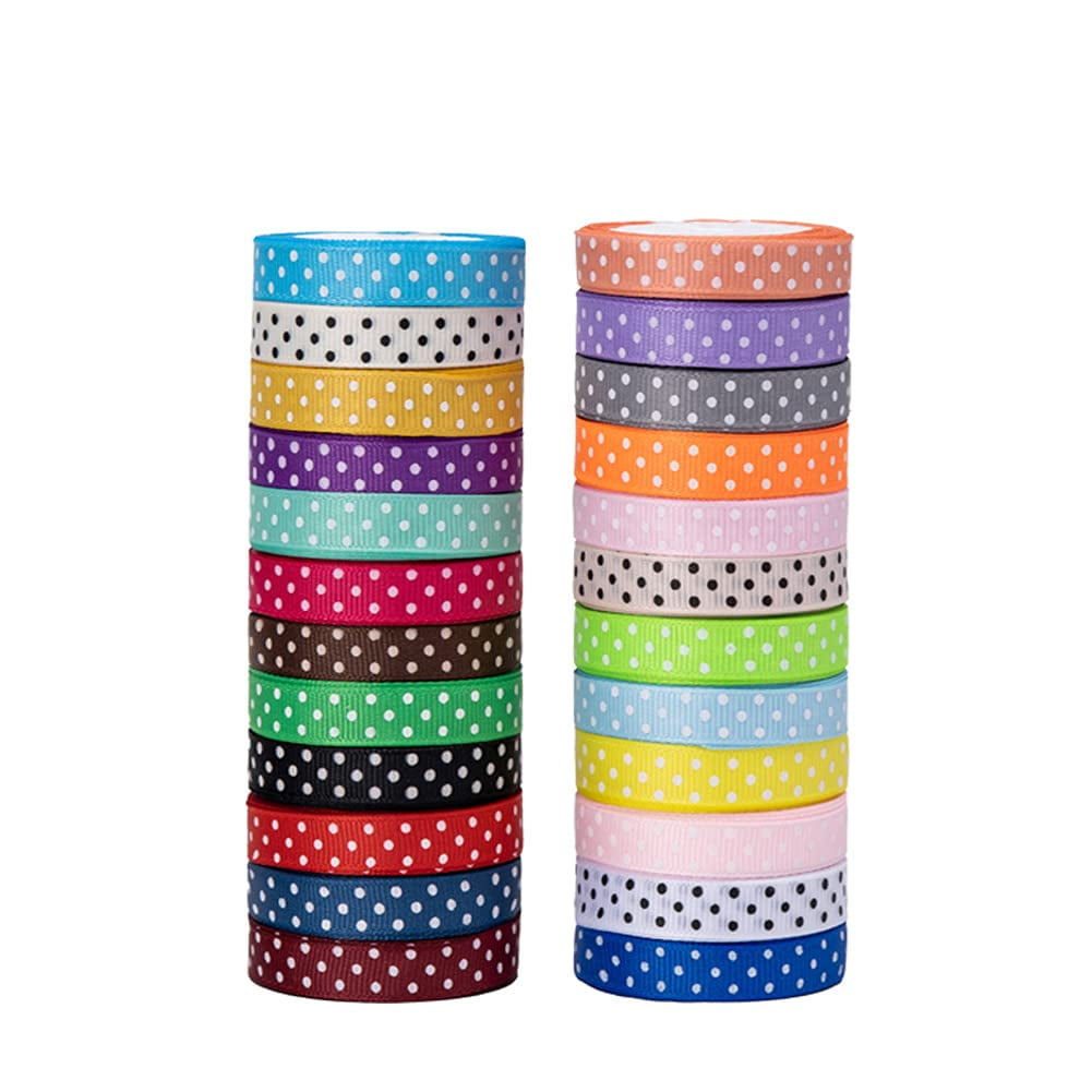 LIUYAXI 96 Yard Polka Dot Grosgrain Ribbon, 3/8" X 4 Yard/Roll, 24 ...