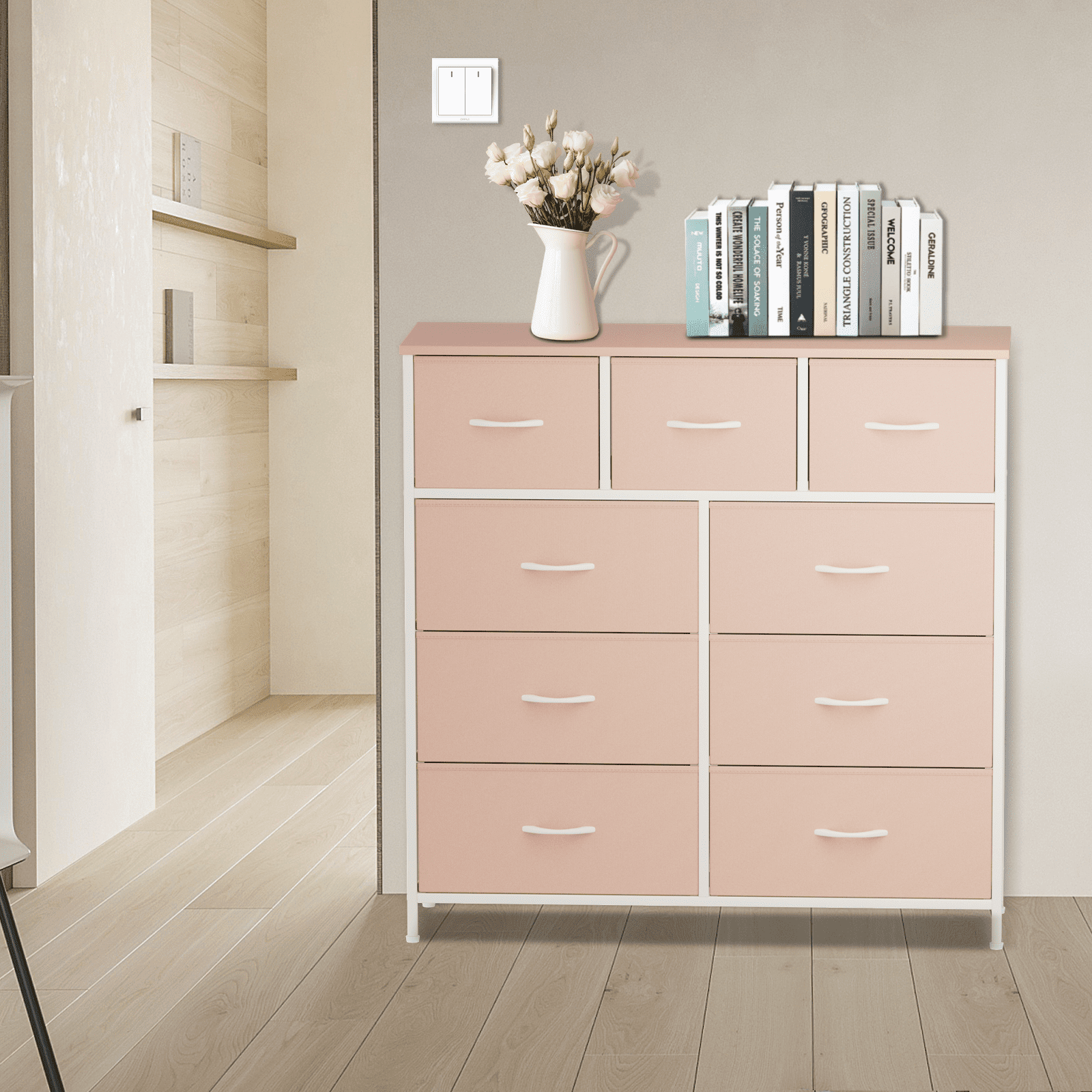 LIUYUDIY Bedroom 9 Pink Drawer Dressers Chest of Fabric Drawer ...