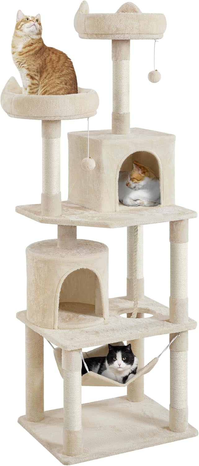 LIUYUDIY Cat Tower, Multi Level Cat Tree Kitten Condo with 2 Condos & 2 ...
