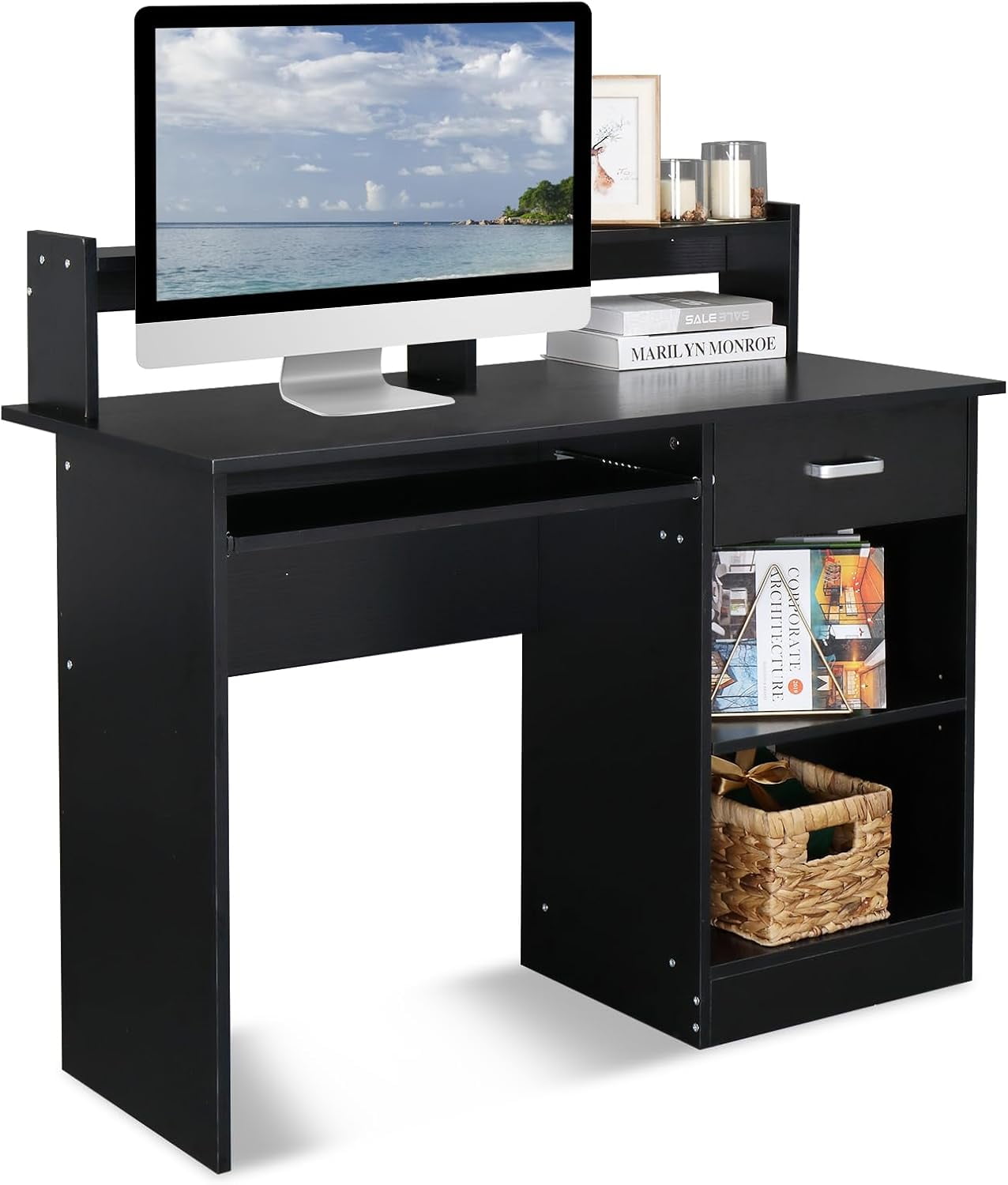 LIUYUDIY Computer Desk with Drawers, Office Desk White Desk with ...