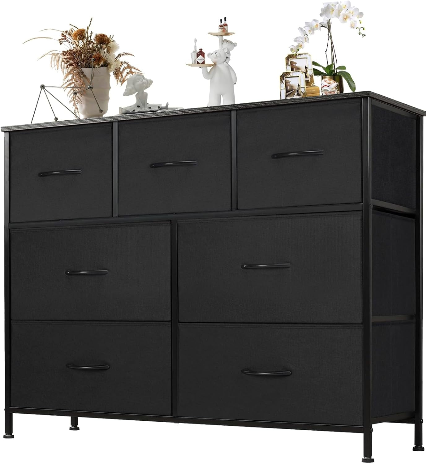 LIUYUDIY Dresser for Bedroom,Steel Frame and Wooden Top Closet with 7 ...