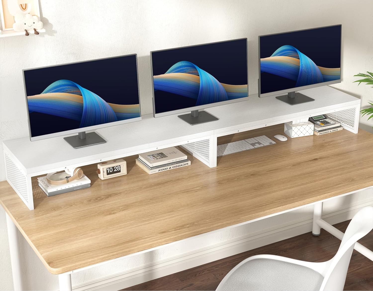 LIUYUDIY Dual Monitor Stand for Desk, Wood Desk Shelf for Top of Desk ...