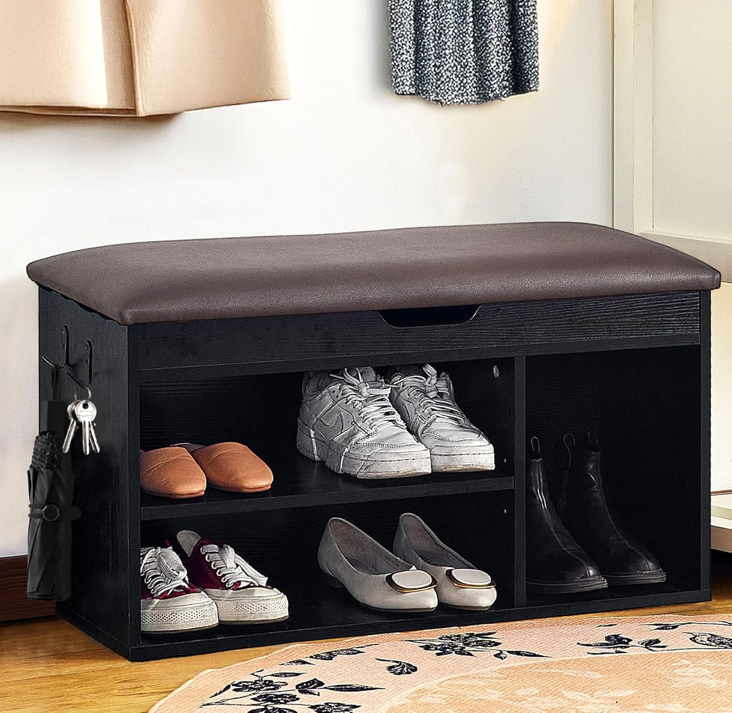 LIUYUDIY Entryway Shoe Bench with Storage, 2-Tier Shoe Rack Organizer ...