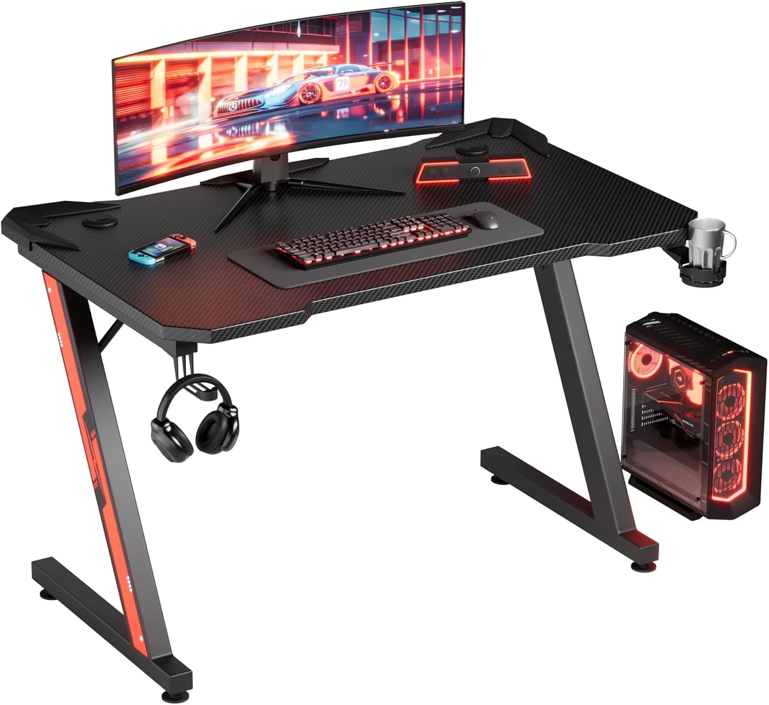 LIUYUDIY Gaming Desk Computer Desk Z-Shaped Gaming Table with Carbon ...
