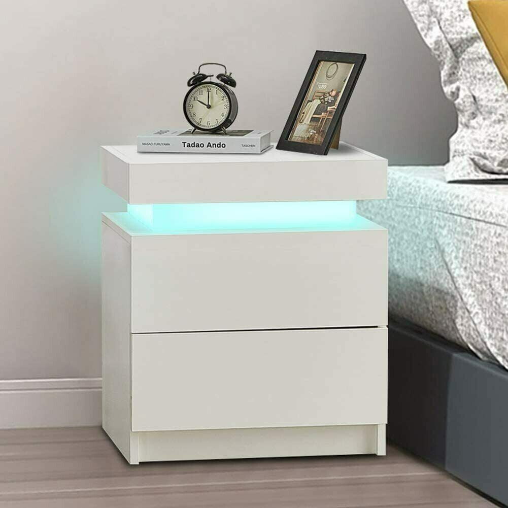 LIUYUDIY Modern Nightstand, LED Night Stand with 2 High Gloss Chest of ...