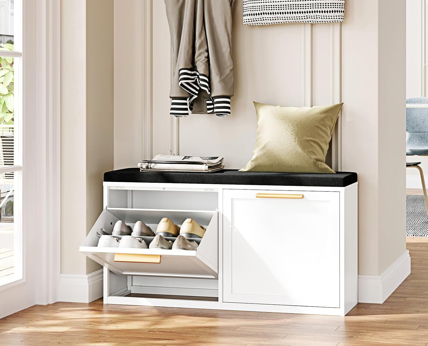 LIUYUDIY Shoe Storage Bench for Entryway,Metal Shoe Bench with 2 Flip ...