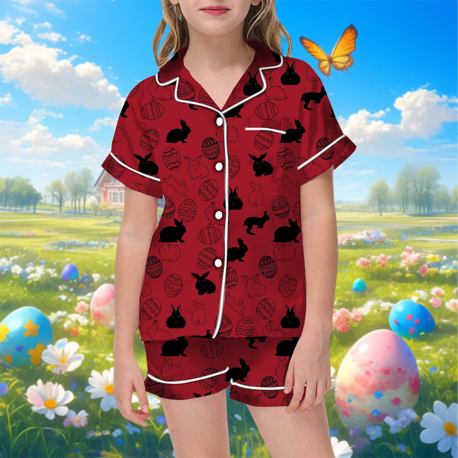LIUYUNNN Kids Boy Pajamas Set Bunny Kids Button Down Pajamas Set Girls ...