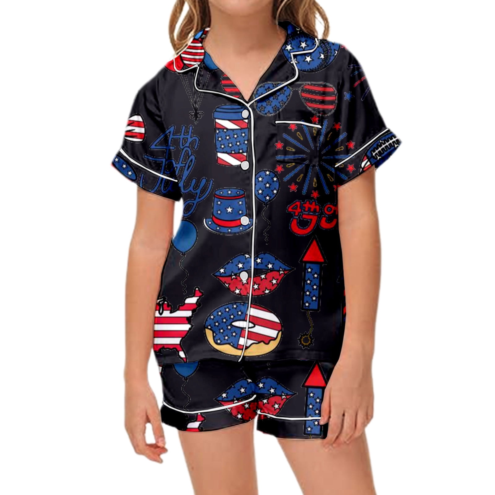 LIUYUNNN Kids Boy Pajamas Set Cartoon Flag Button Down Sleepwear Set ...