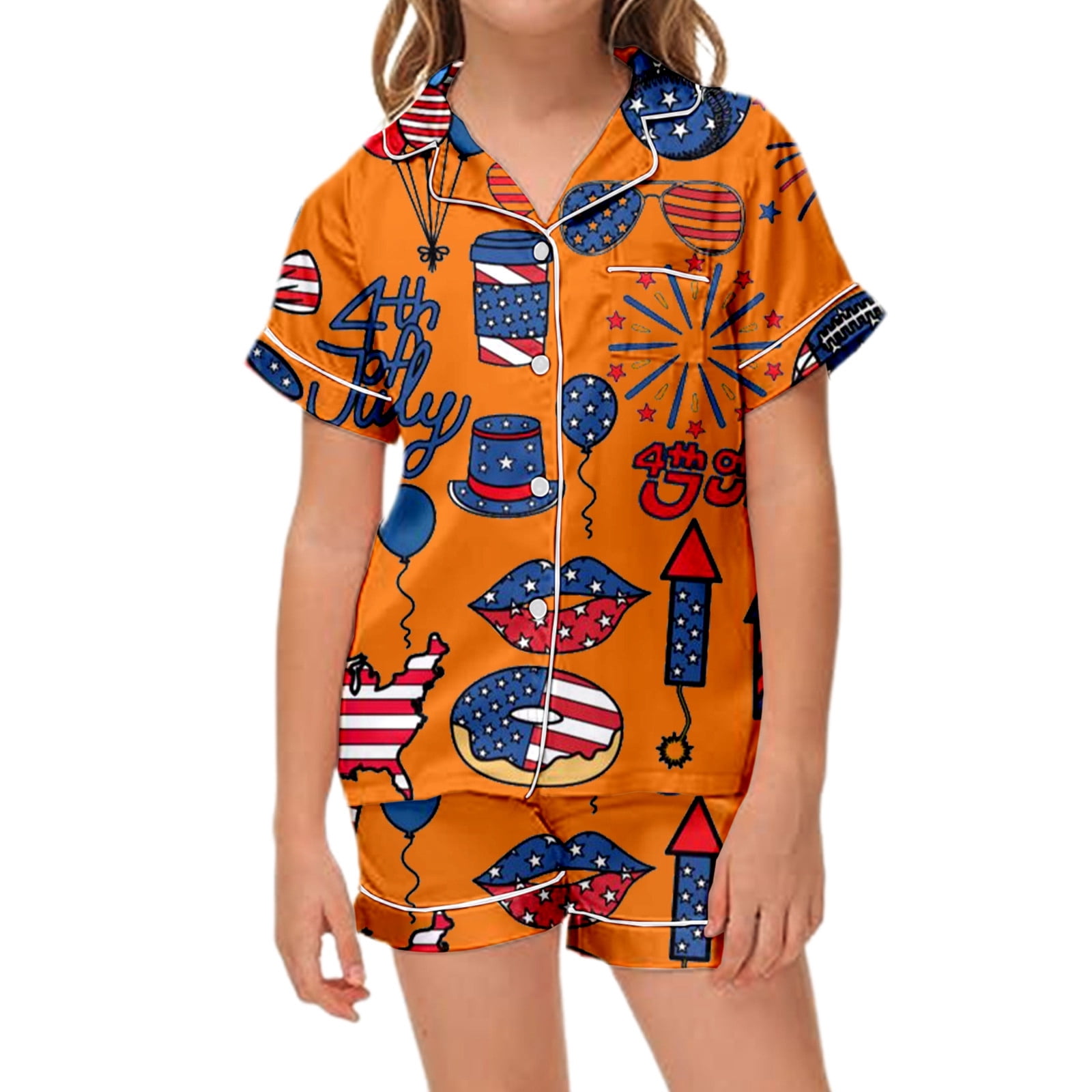 LIUYUNNN Kids Boy Pajamas Set Cartoon Flag Kids Button Down Pajamas Set ...