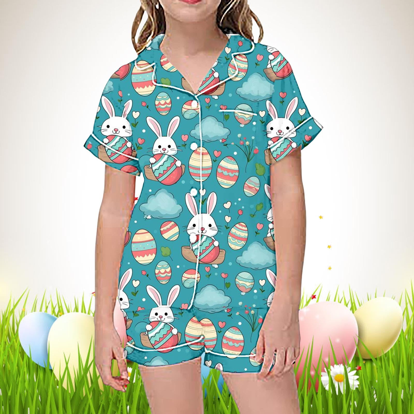 LIUYUNNN Kids Boy Satin Pajamas Set Cartoon Animal Girls Button Down ...