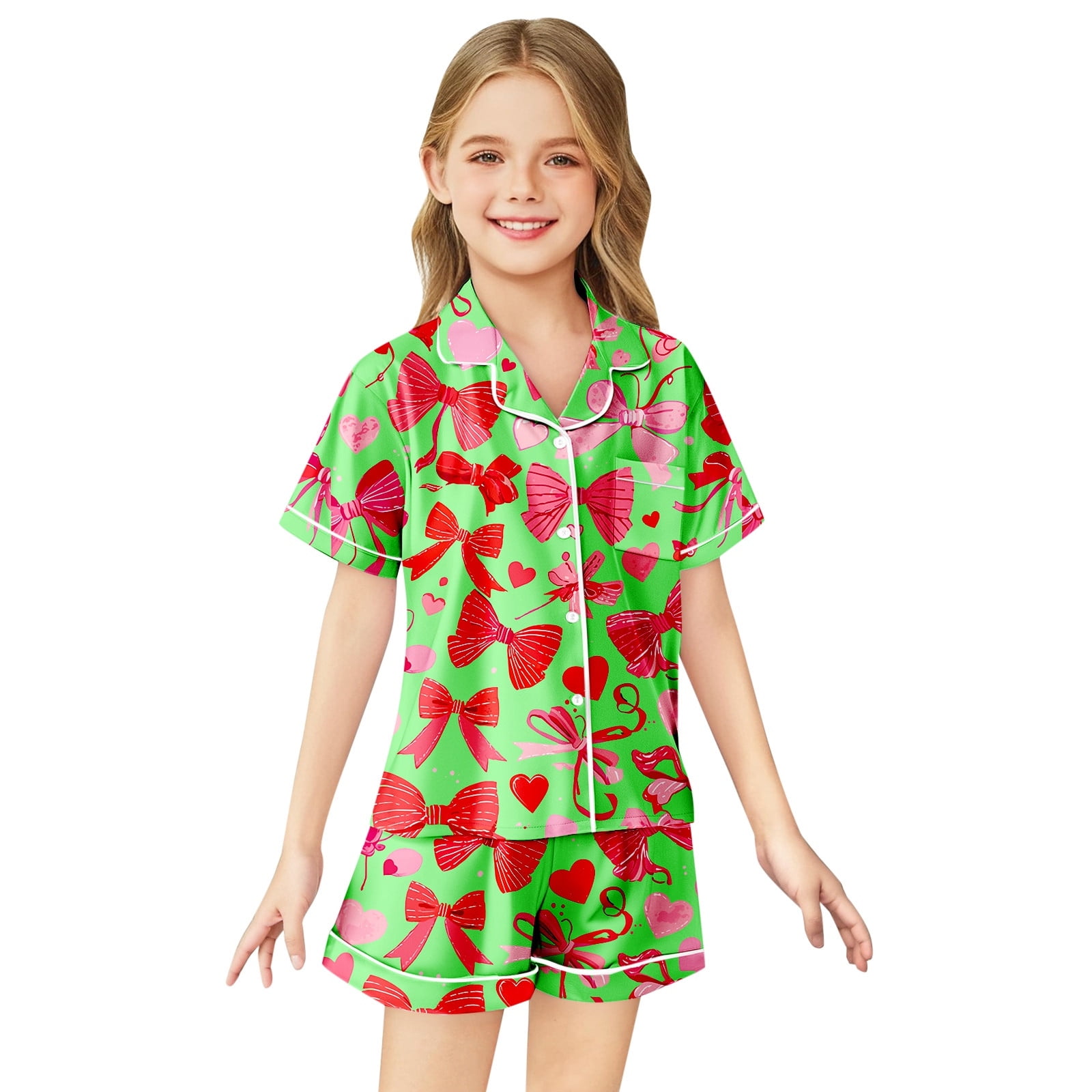 LIUYUNNN Kids Girls Pajama Set Bow Tie Button Down Homewear Set Pajamas ...