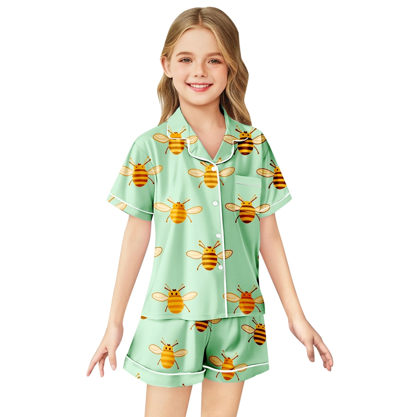 LIUYUNNN Kids Girls' Pajama Sets Bee Button Down Tops Set Pajamas ...