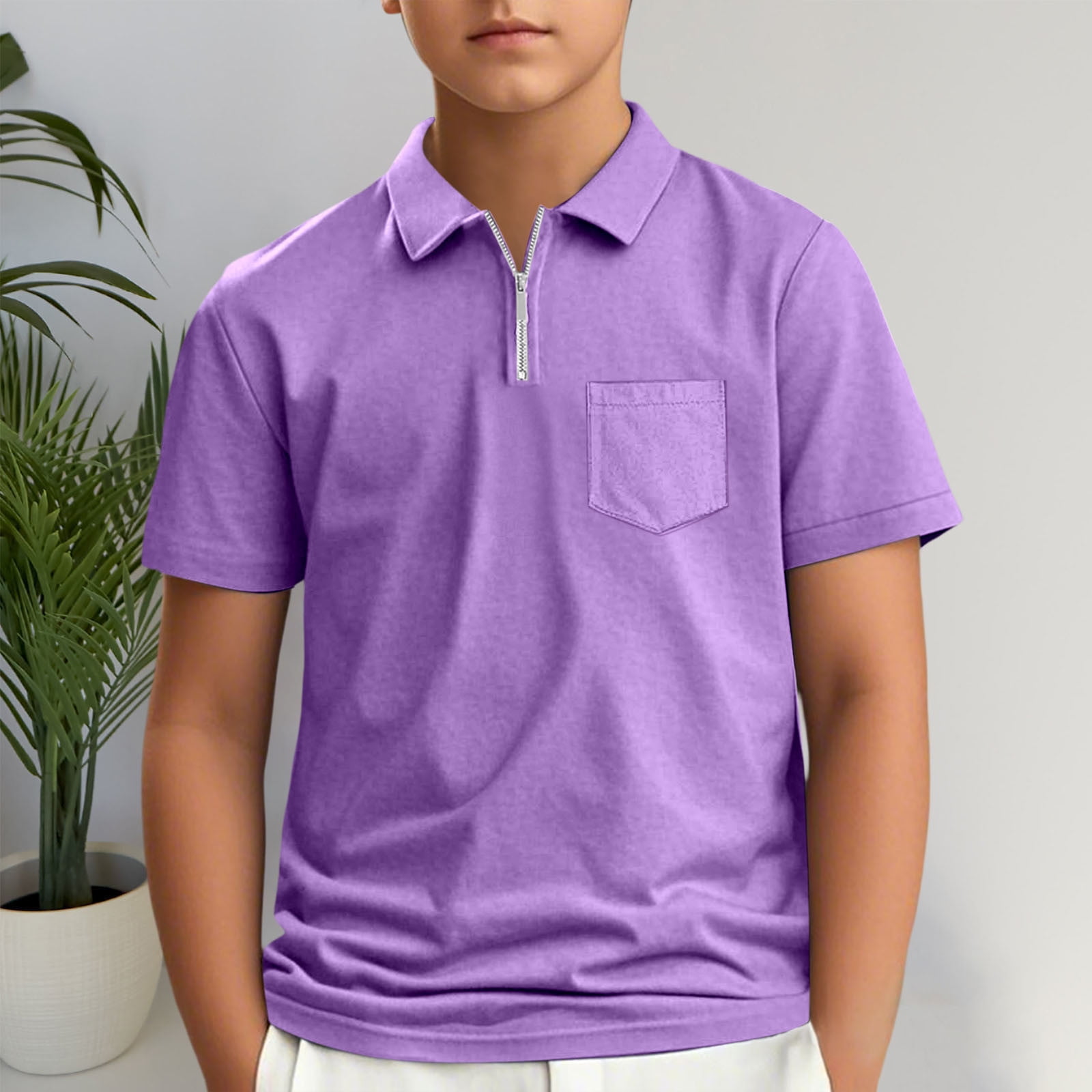 LIUYUNNN Kids Polo Shirt Boys Short Sleeve Purple Button up Shirt Boys ...