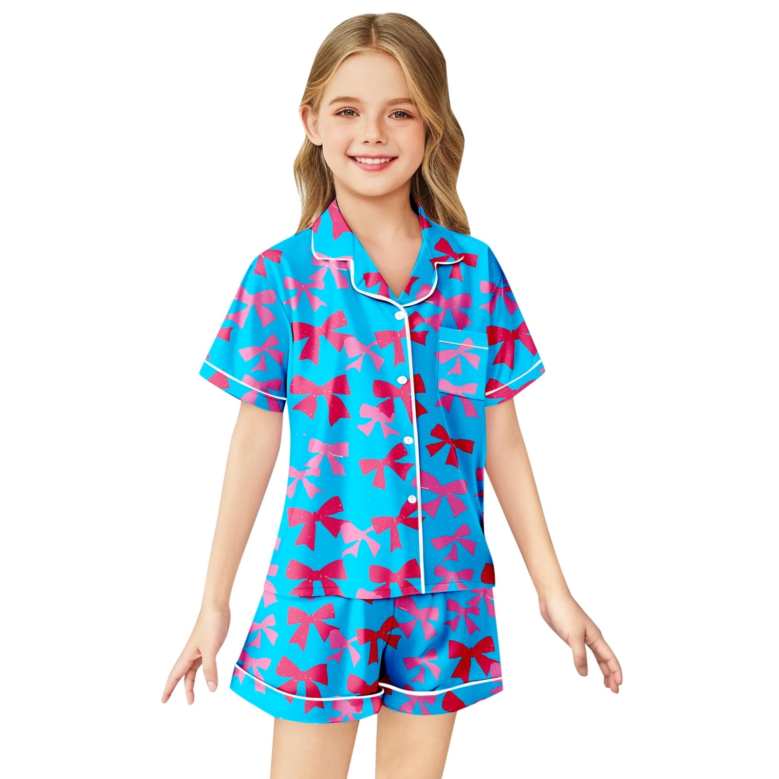 LIUYUNNN Kids Satin Pajamas for Boy Bow Tie Girls Button Down Pajamas ...