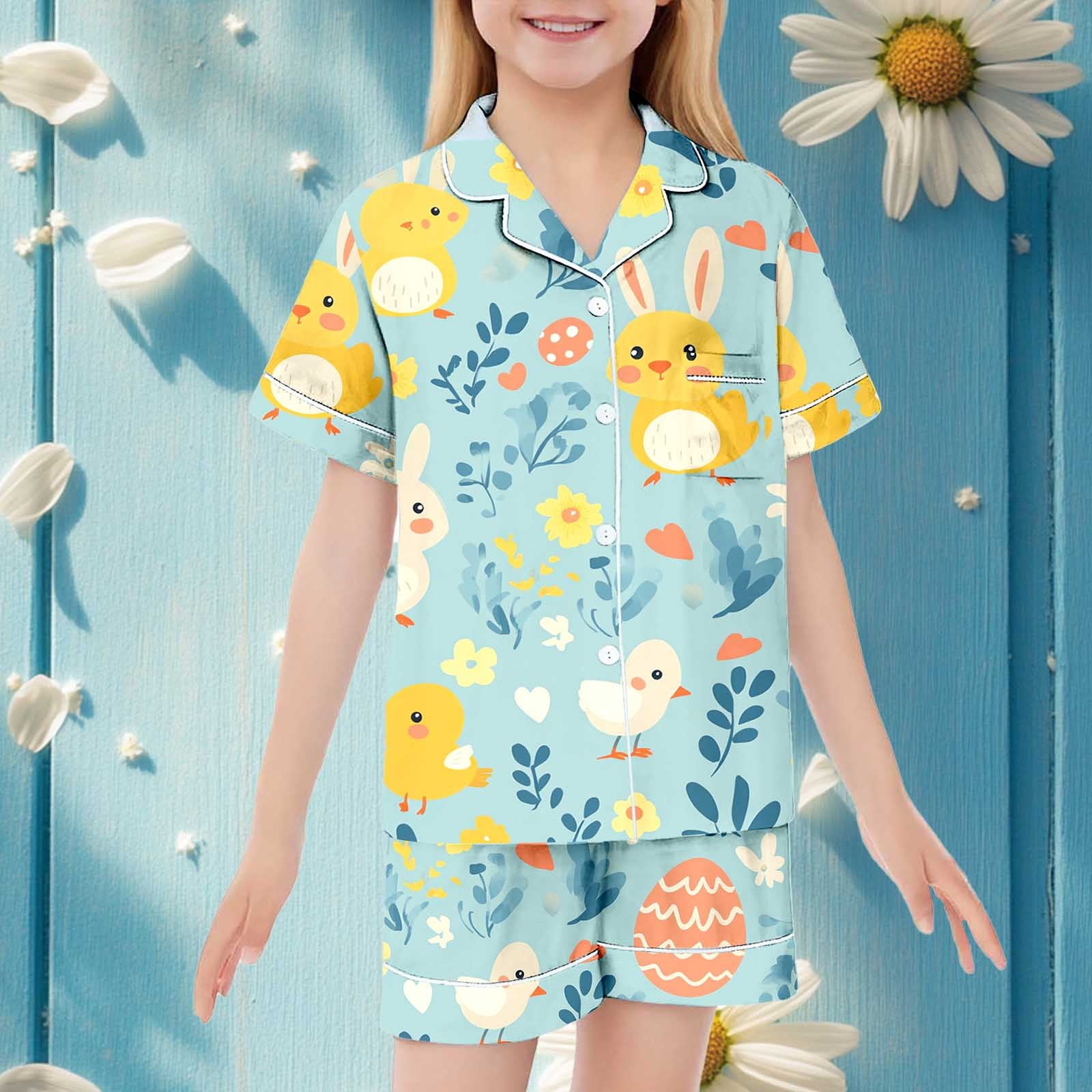 LIUYUNNN Kids Satin Pajamas for Boy Cartoon Animal Button Down Solid ...