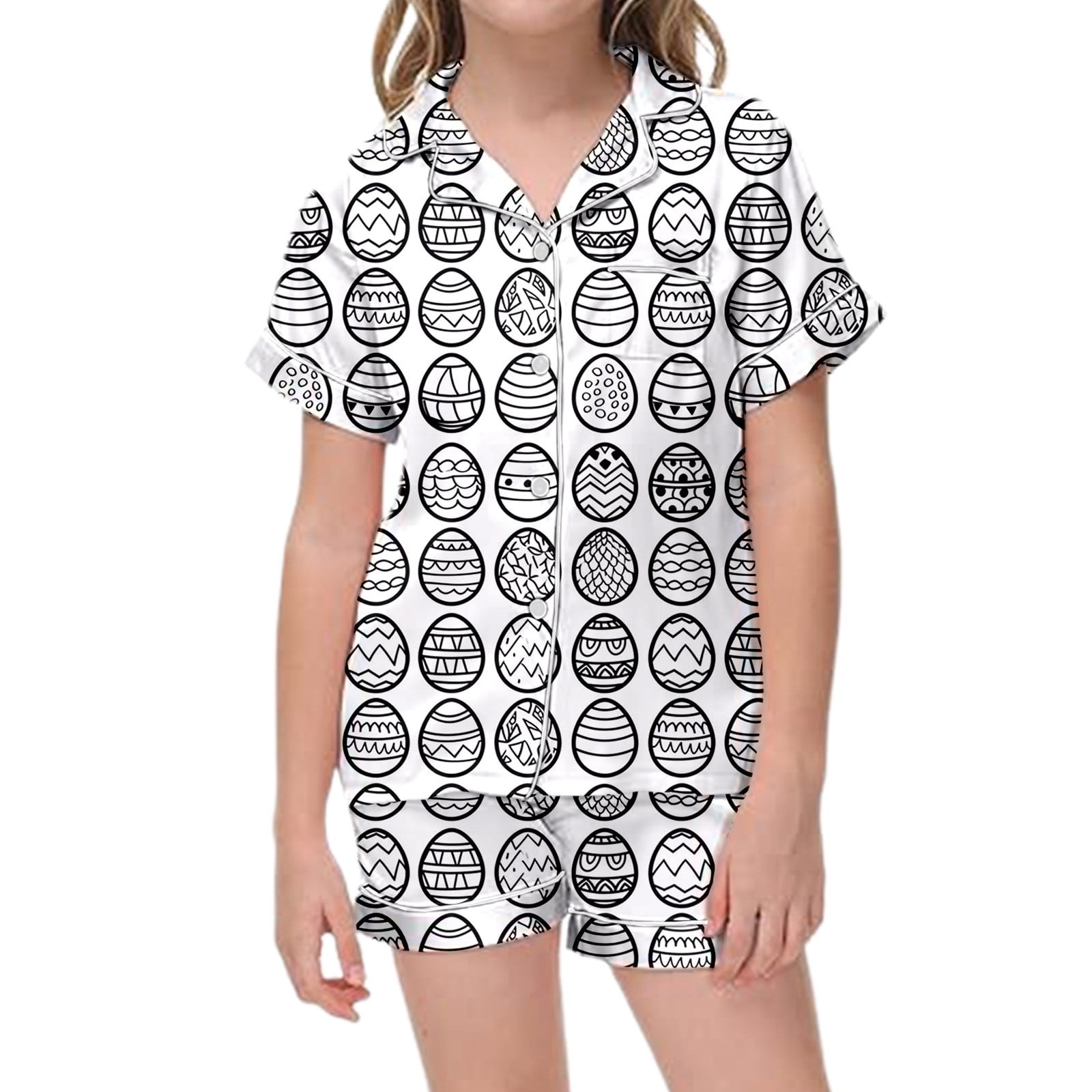 LIUYUNNN Kids Silk Pajamas Girls Cartoon Egg Kids Button Down Pajamas ...