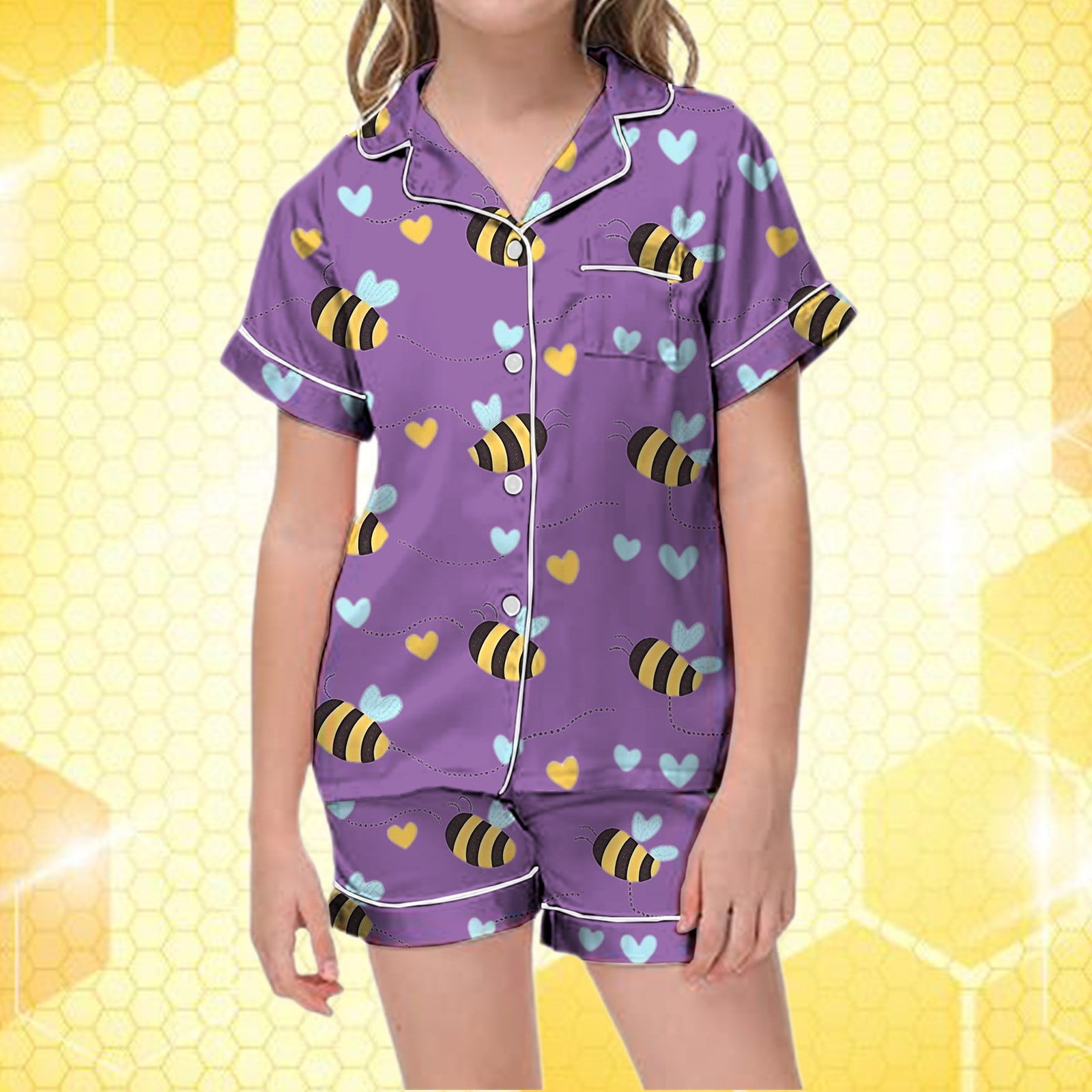 LIUYUNNN Kids Satin Pajamas for Boys Bee Girls Button Down Pajamas Set ...