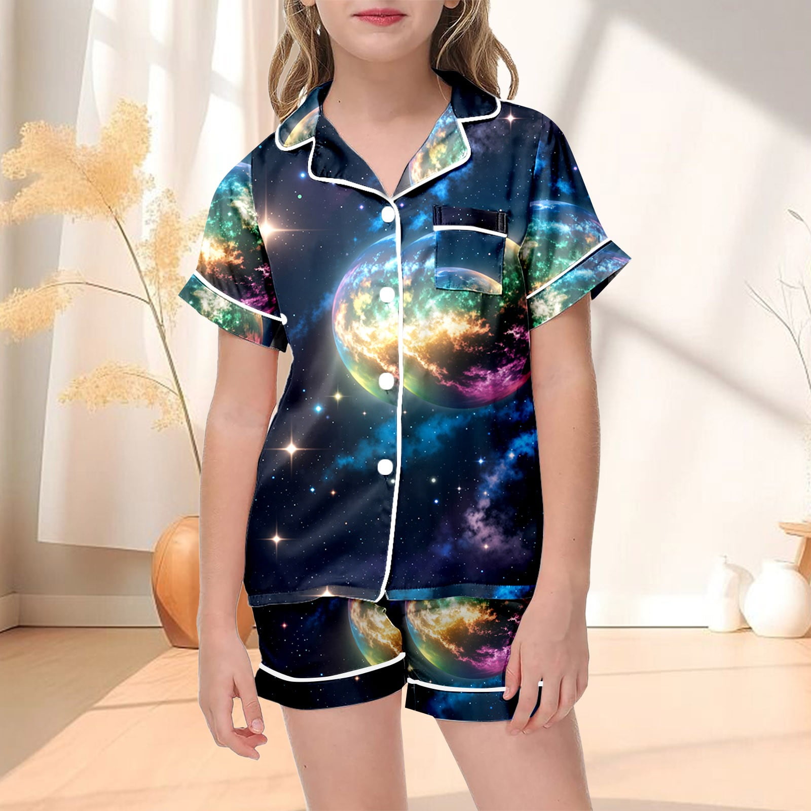 LIUYUNNN Kids Satin Pajamas for Boys Cartoon Button Down Homewear Set ...