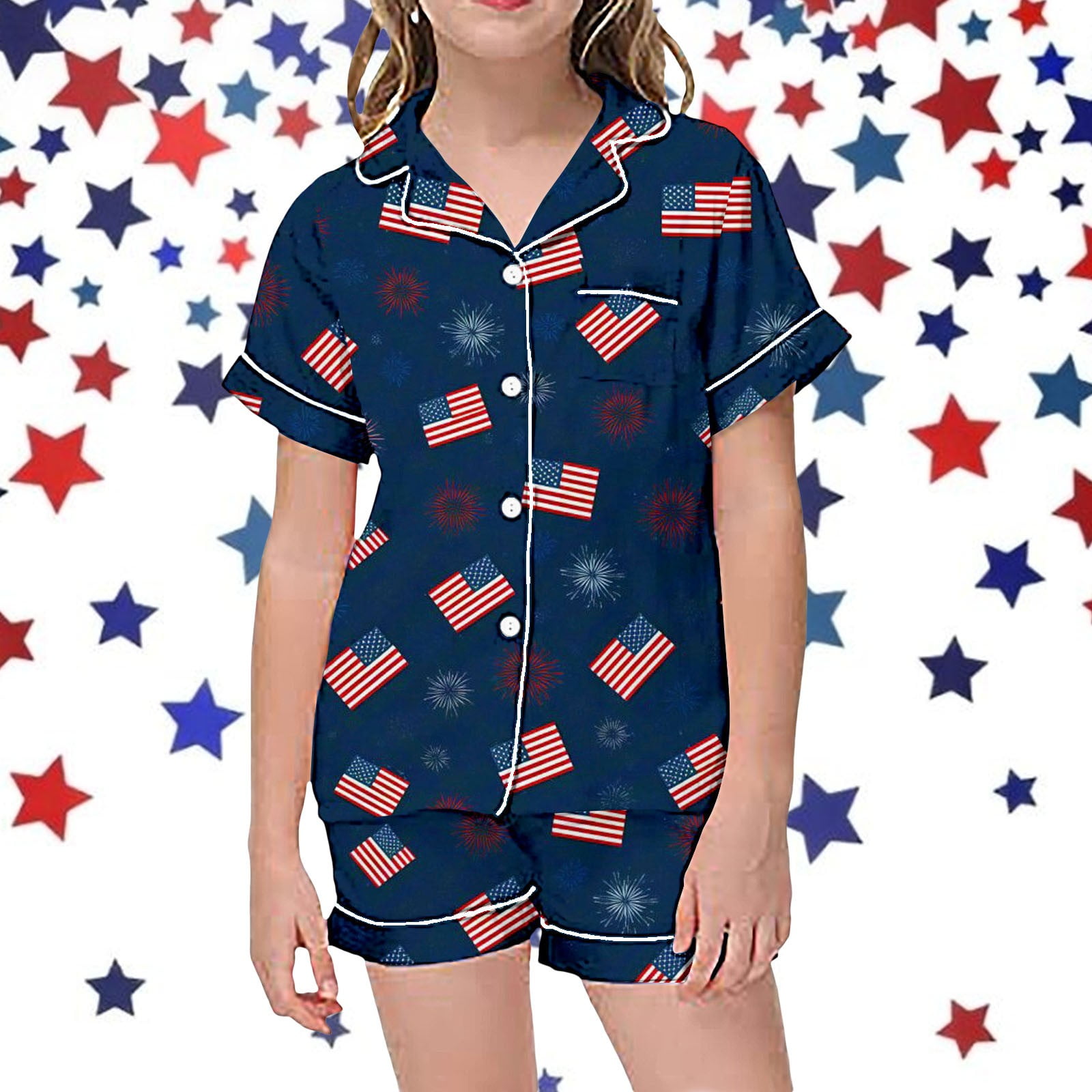 LIUYUNNN Kids Satin Pajamas for Boys Cartoon Flag Button Down Sleepwear ...