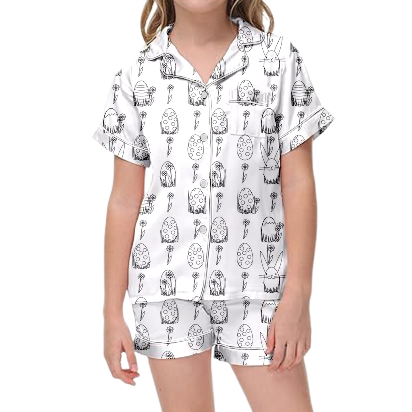 LIUYUNNN Kids Satin Pajamas for Girl Cartoon Egg Kids Button Down ...