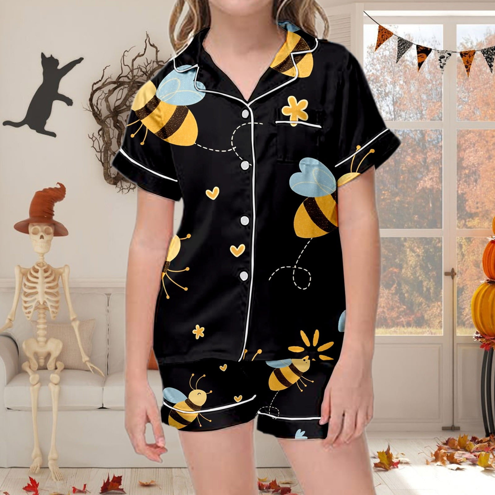 LIUYUNNN Kids Silk Pajamas Girls Bee Girls Button Down Pajamas Set Kids ...