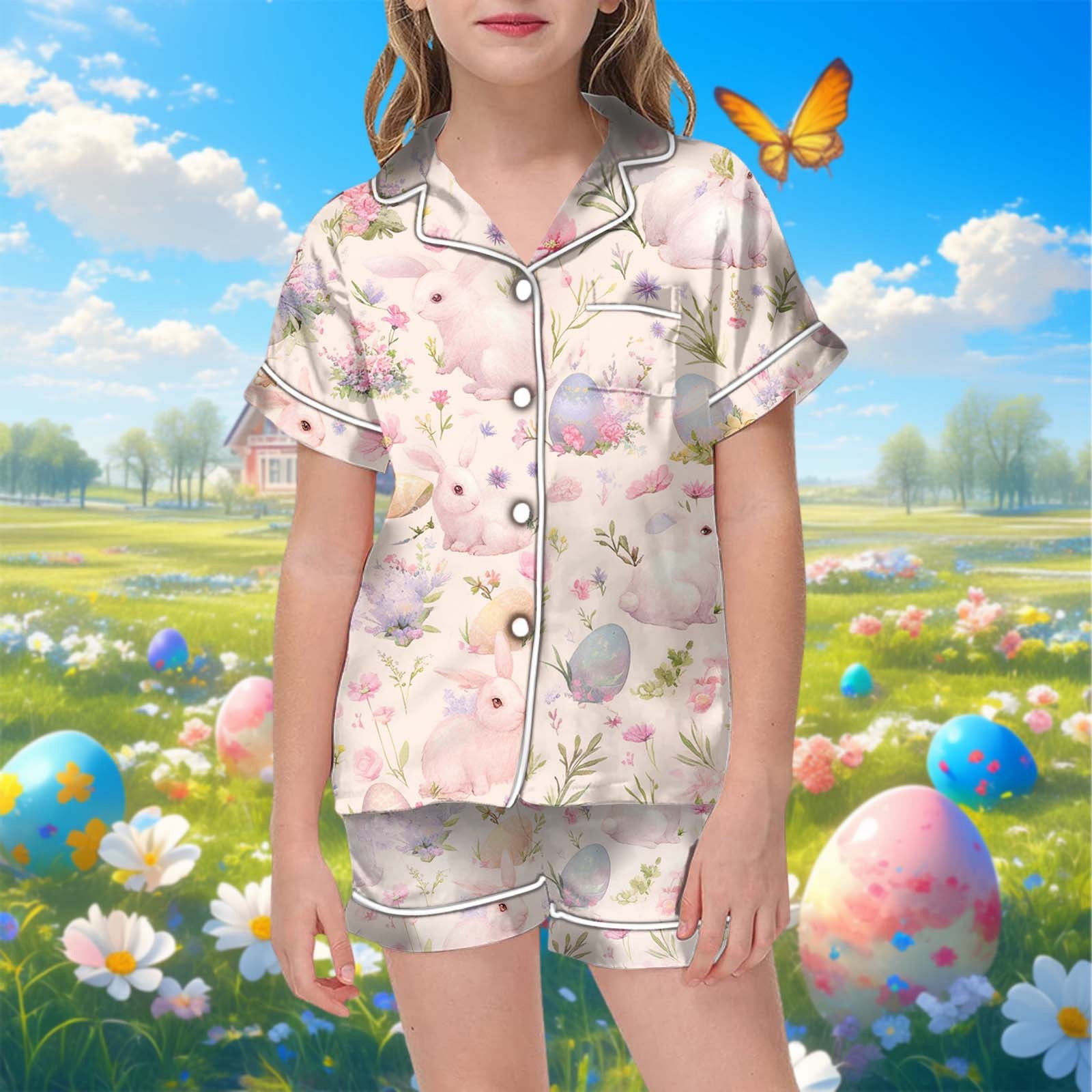 LIUYUNNN Toddler Girls Satin Pajamas Set Cartoon Button Down Tops Set ...