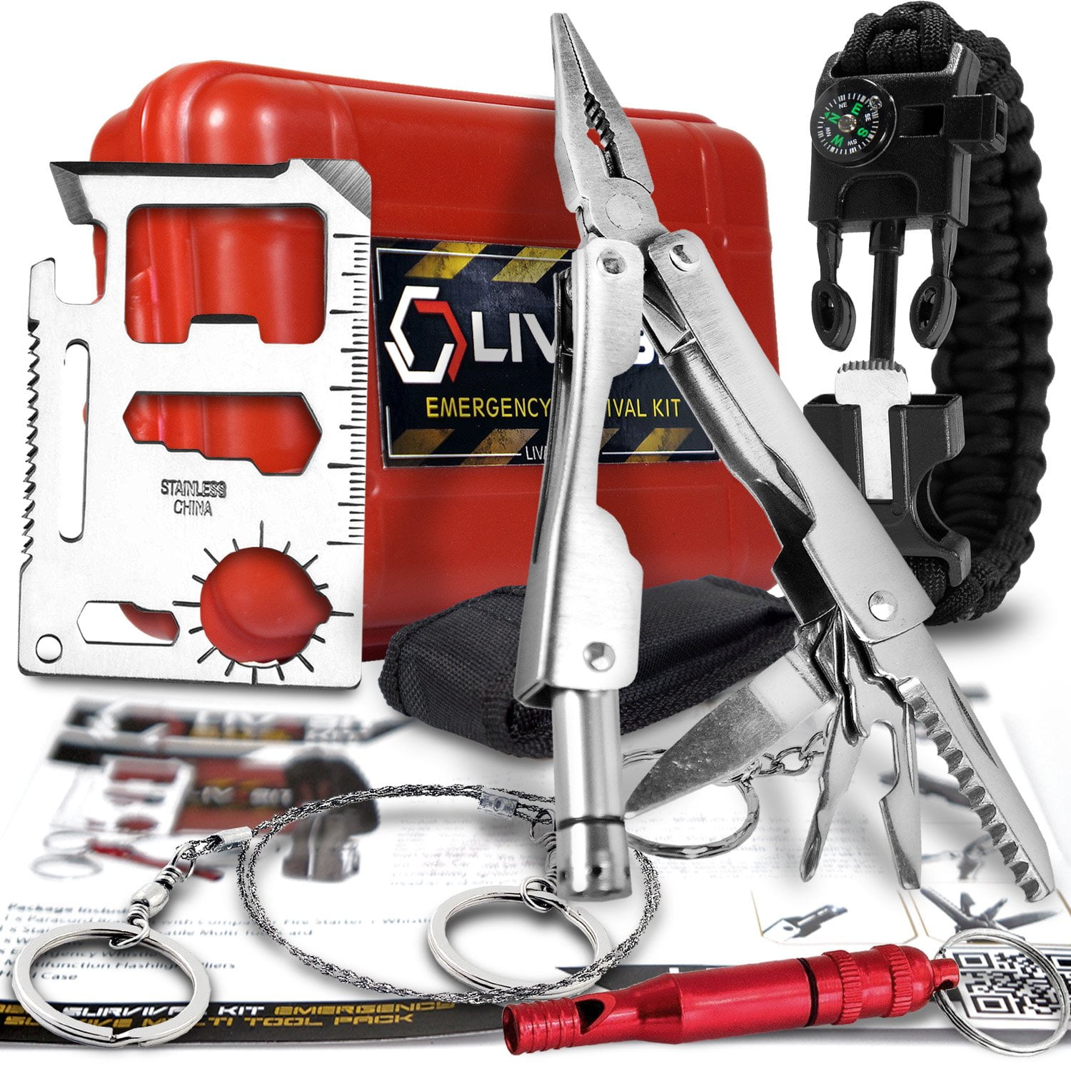 LIVABIT Survival Kit Emergency SOS Survival Multi Tool Pack + Bonus ...