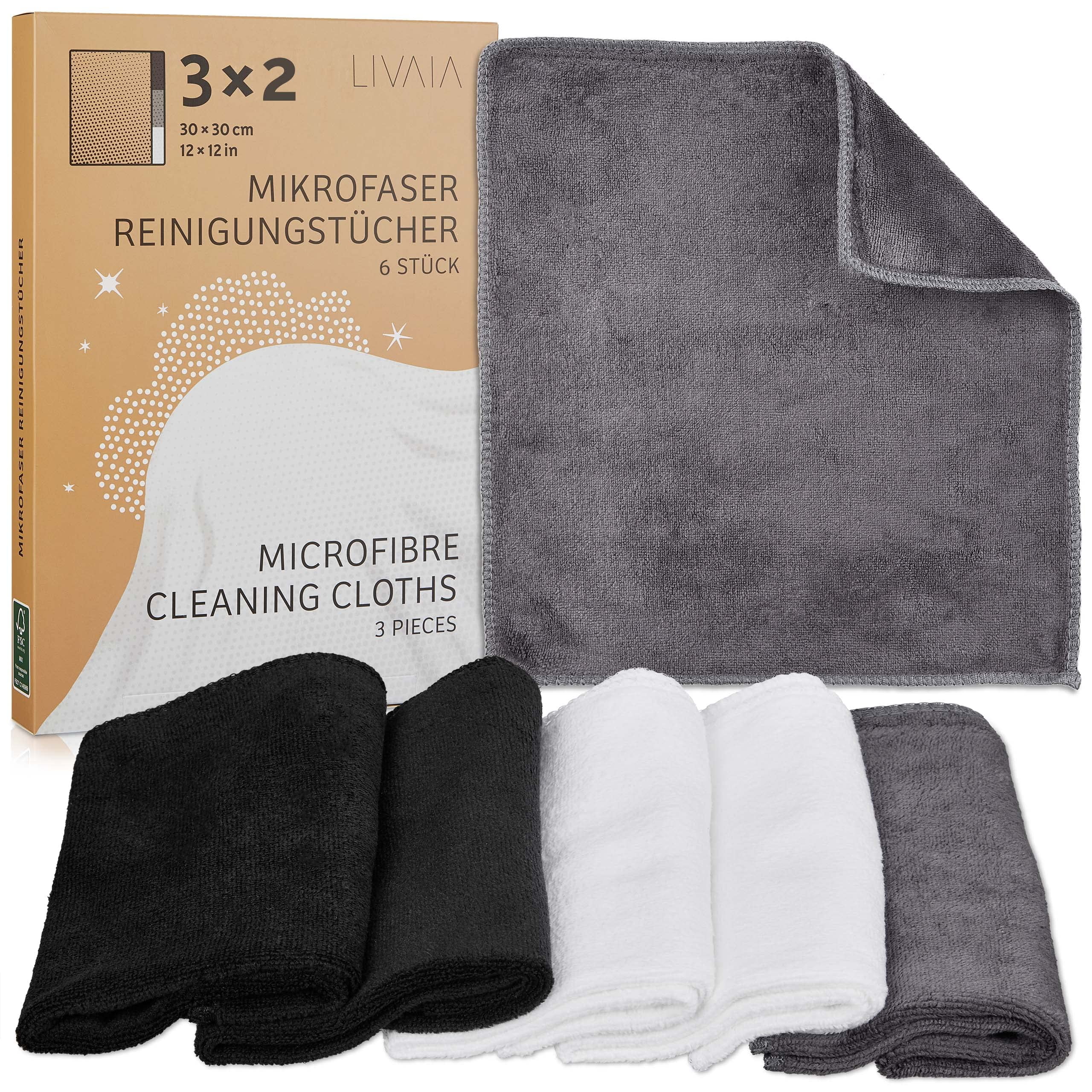 LIVAIA Microfiber Cleaning Cloth, Household Cleaning Cloth, White, Grey ...