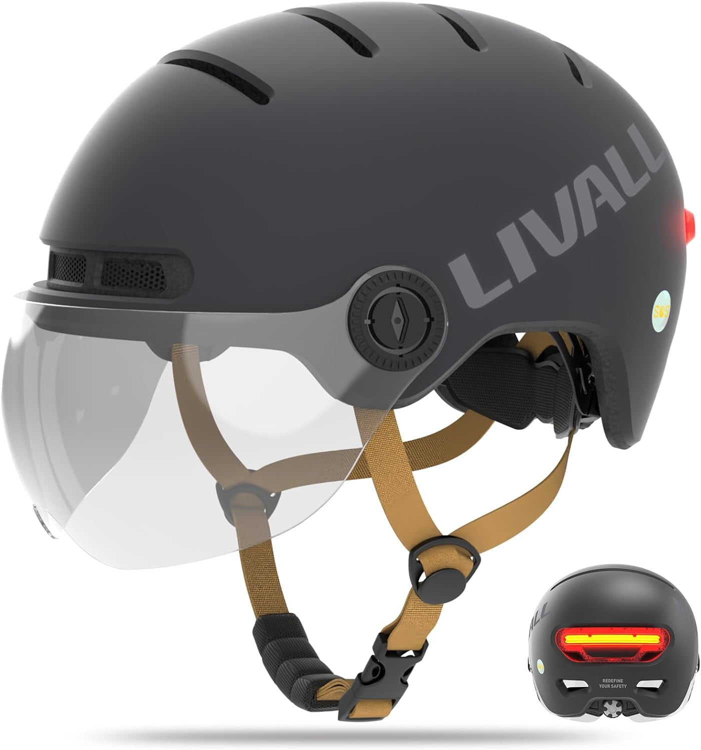 LIVALL L23 Smart Bike Helmet with LED Lights & Removable Visor, NTA8776 ...