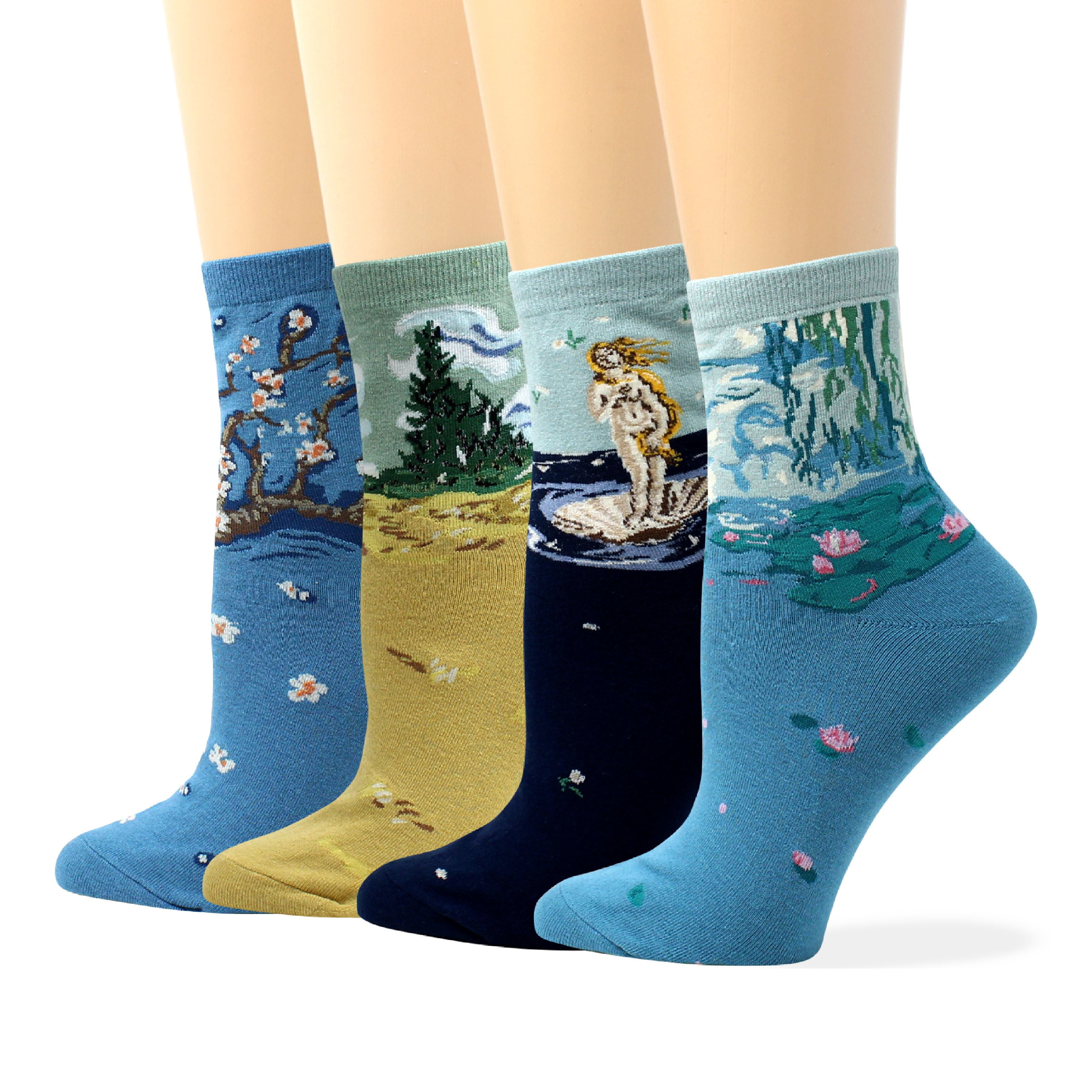LIVEBEAR Women's Korean Crew Socks - Famous Paintings Venus, Monet ...