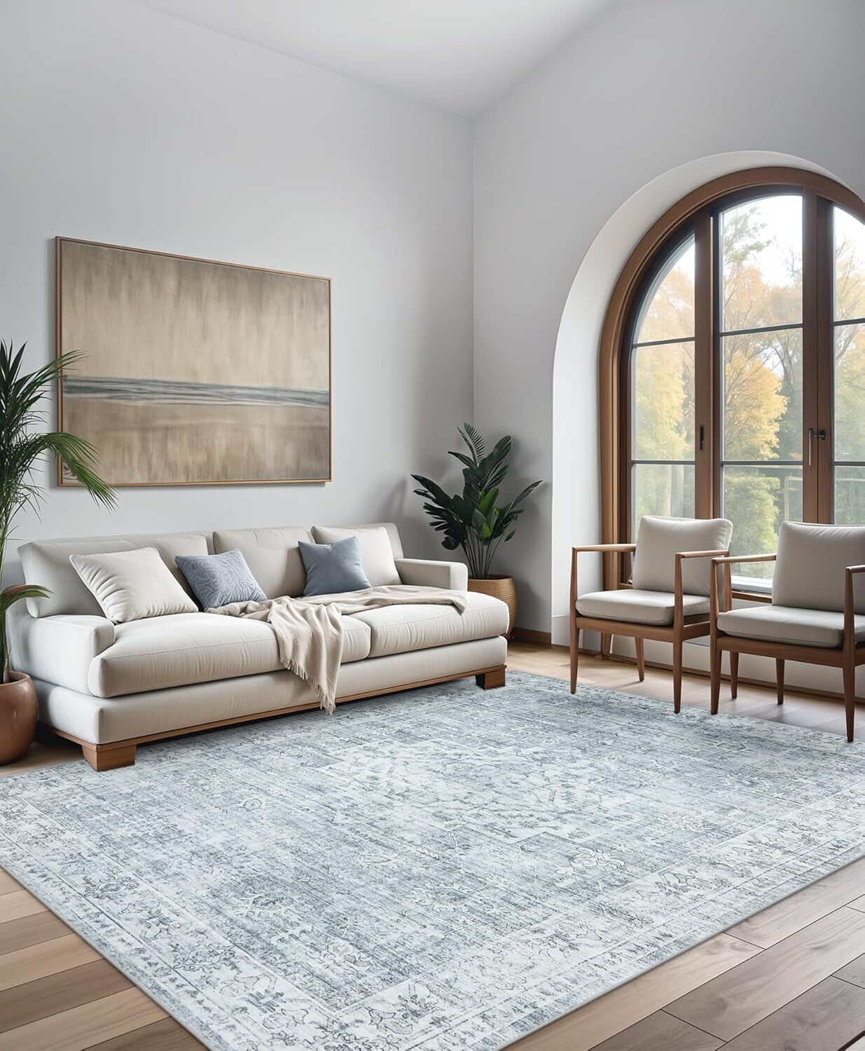 LIVEBOX 5’x 7’Washable Grey Rugs for Living Room,Soft Neutral Rug for ...