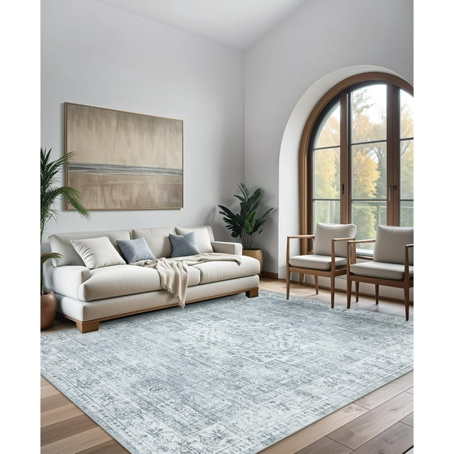 LIVEBOX 5’x 7’Washable Grey Rugs for Living Room,Soft Neutral Rug for ...
