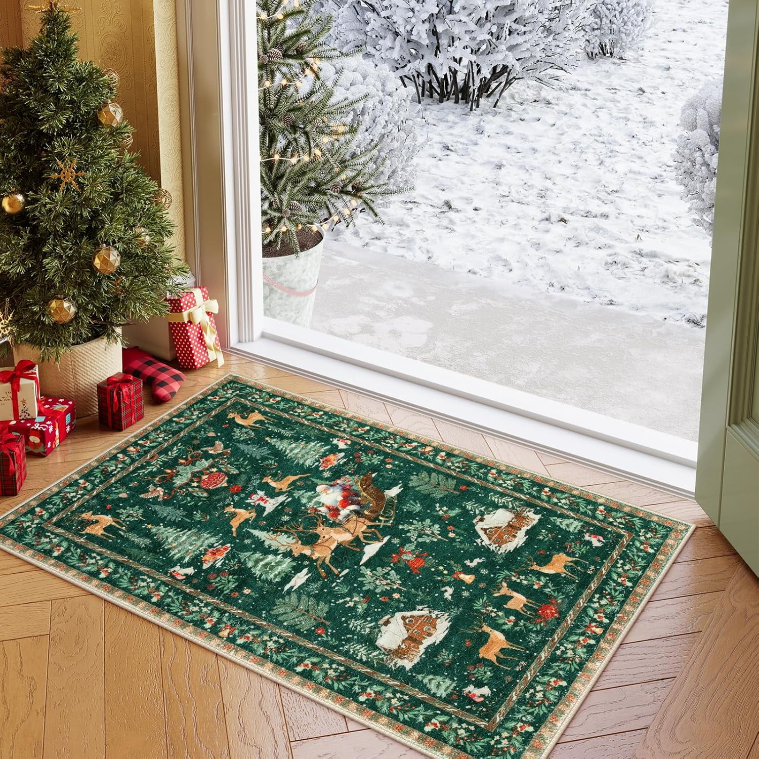 Lahome Christmas Rug,2'x3'Small Christmas Mat,Holiday Machine Washable ...