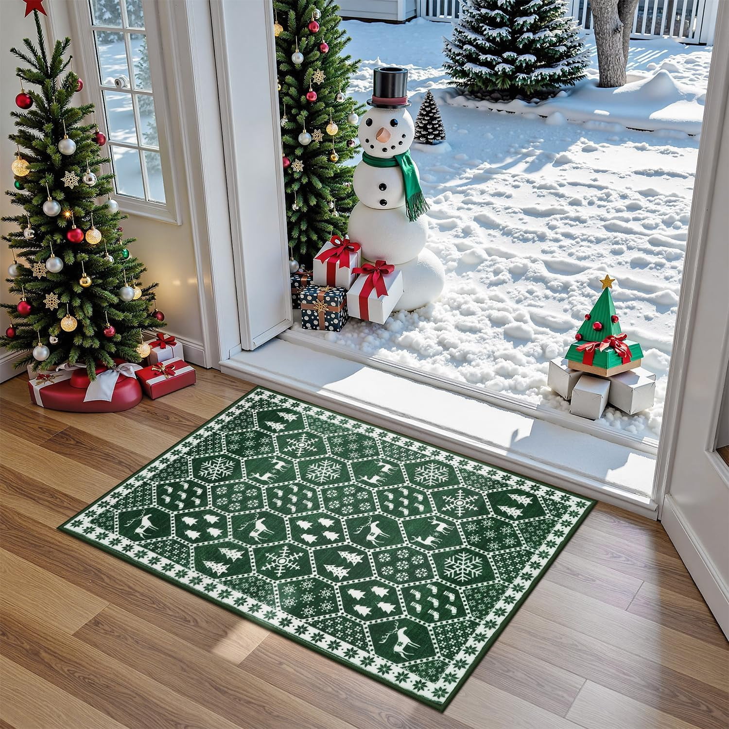 Lahome Christmas Area Rug,2'x3'Small Xmas Rug,Boho Kitchen Bathroom ...