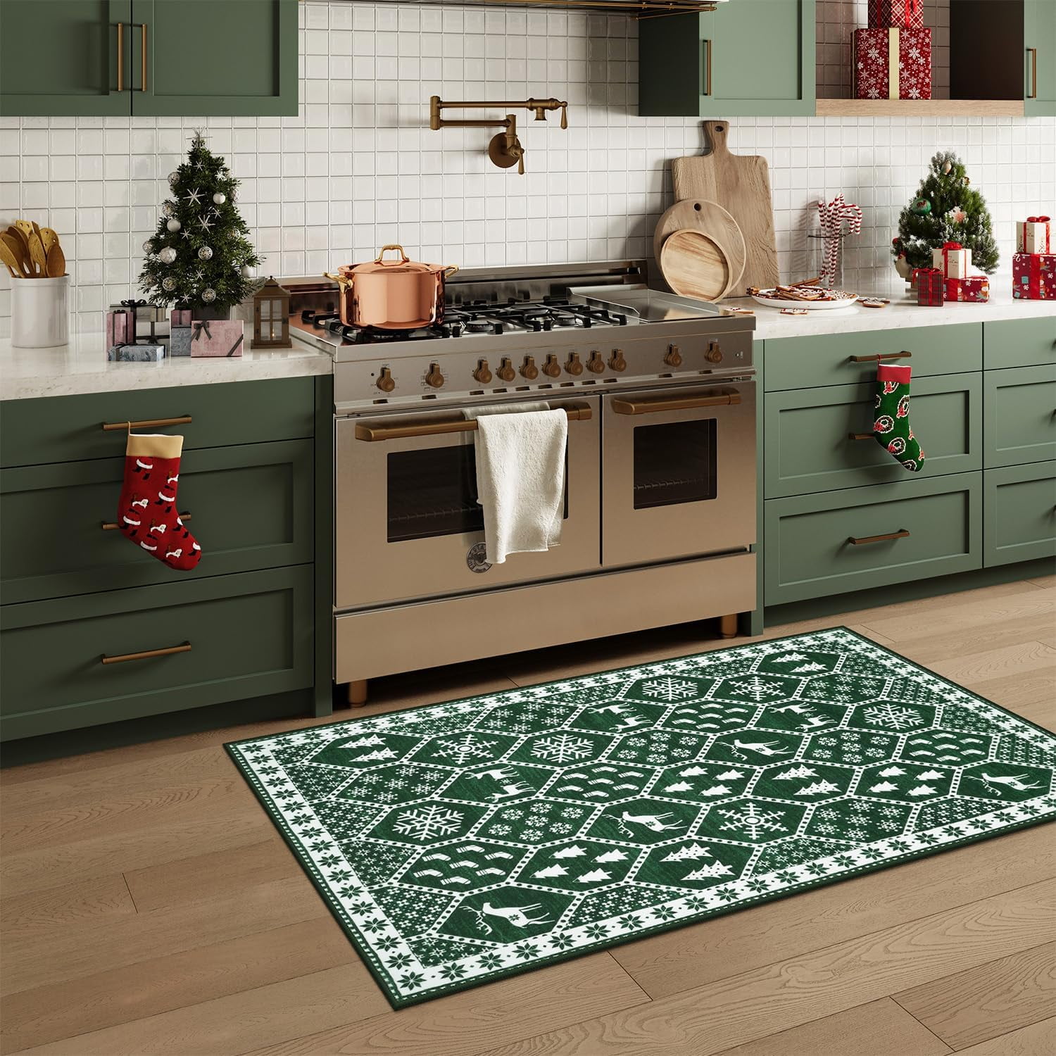 Lahome Christmas Area Rug,3'x5' Xmas Rug,Boho Kitchen Bathroom Rugs Non ...