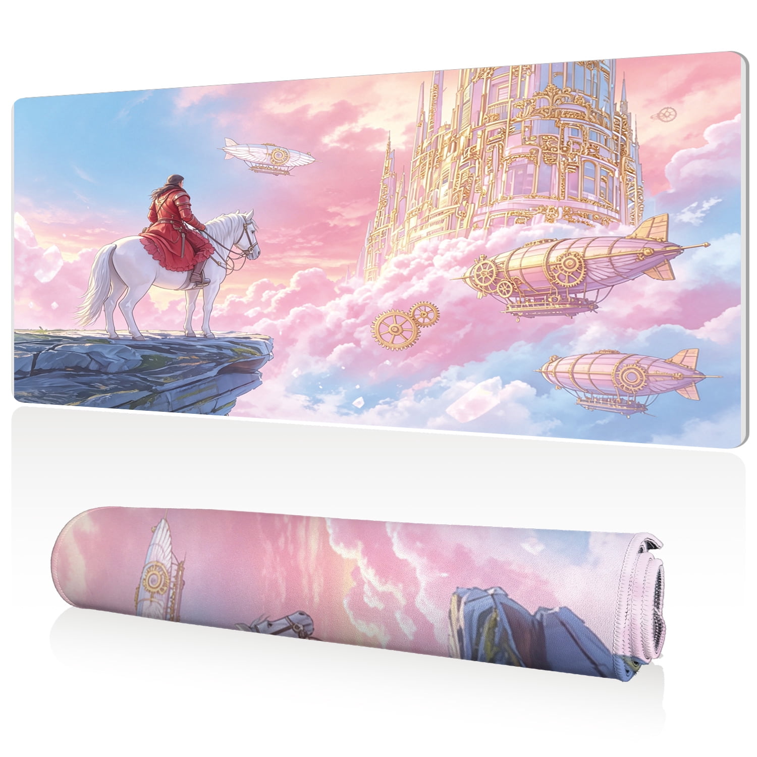 LIVEKEY Extra Large Mouse Pad 80x40x0.3cm Fantasy Sky Rider on White ...