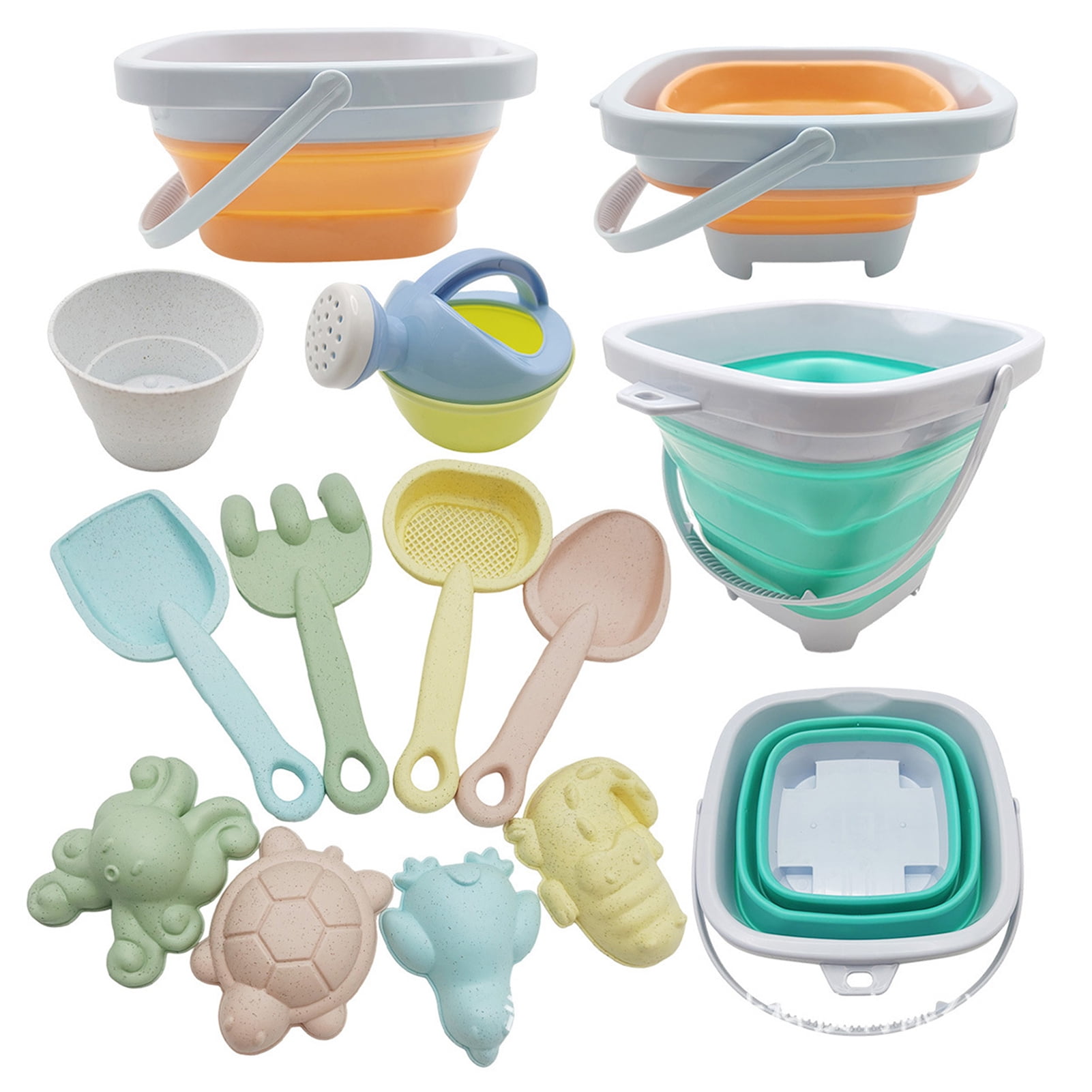 LIVEST 11Pcs/Set Kids Beach Sand Toy with Foldable Bucket Fork Shovel ...