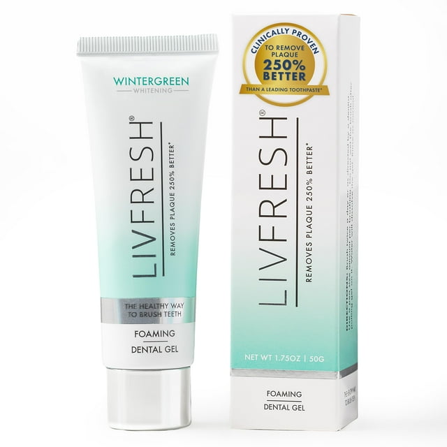 LIVFRESH Dental Gel by Livionex - 250% Better Plaque Removal, Wintergreen, Foaming, Blue Gel ...