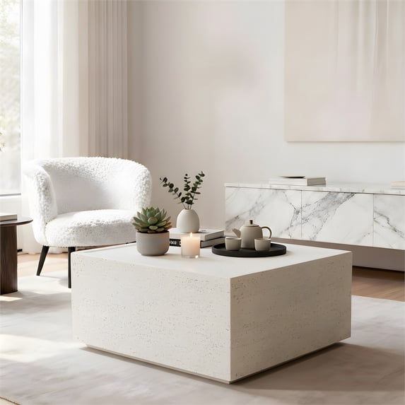 LIVILAND 28" Square Indoor/Outdoor Coffee Table - Ivory Travertine ...