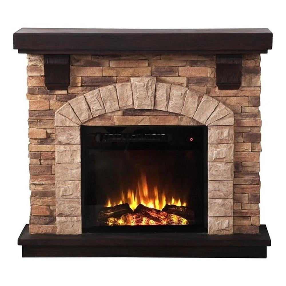 LIVILAND 45 in. Freestanding Magnesium Oxide Electric Fireplace in Tan ...