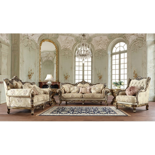 LIVING ROOM SOLID WOOD/FABRIC 3PC SOFA SET | BRONZE - Walmart.com
