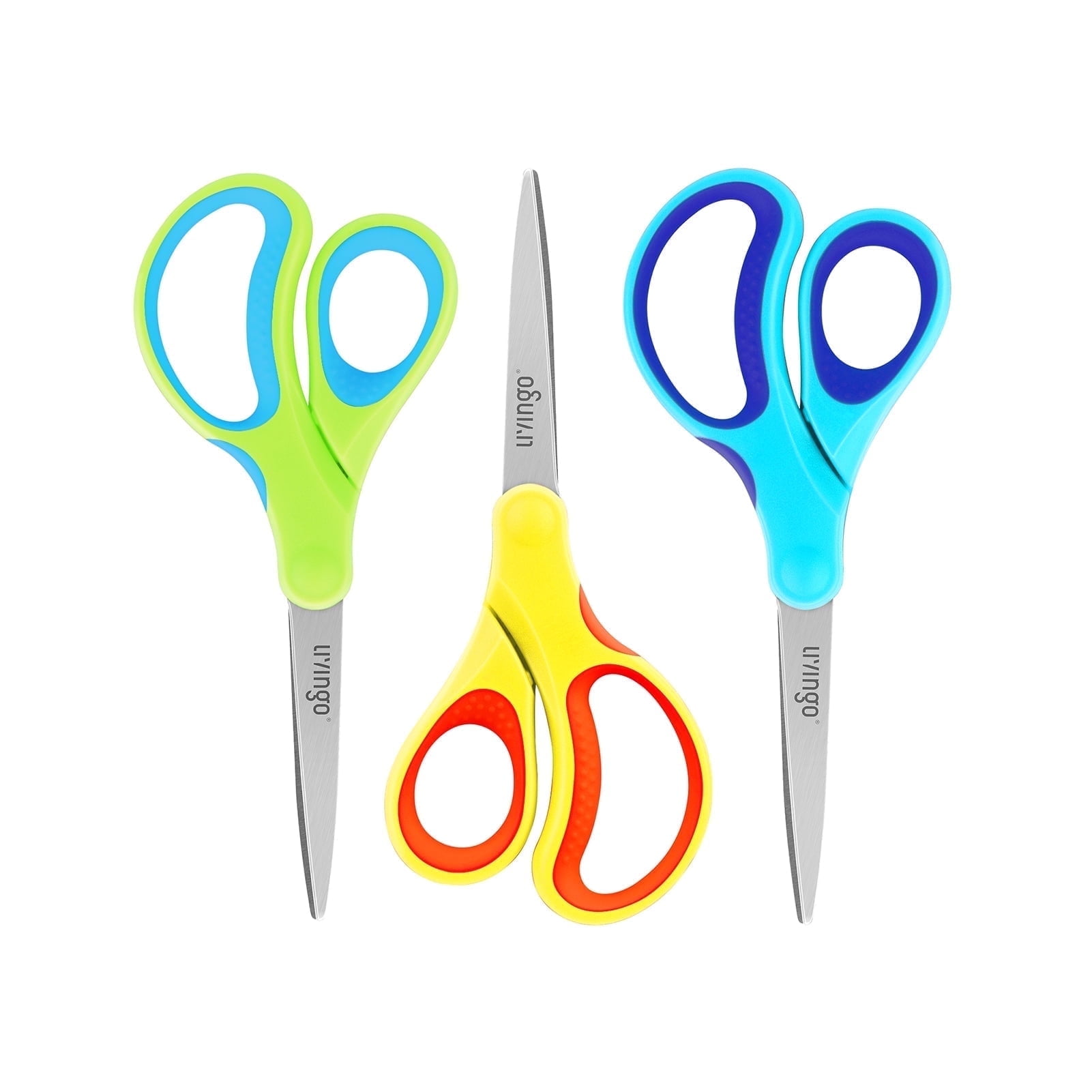 LIVINGO, Student Scissors, 7 inch pointed tip, 3pk, Yellow Blue Green ...