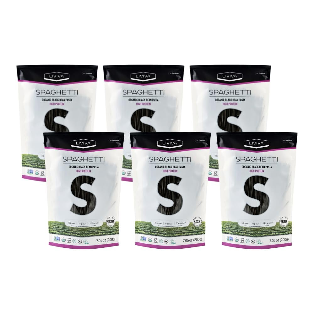 LIVIVA High Protein Keto-Certified Organic Black Bean Spaghetti 7 Ounce ...